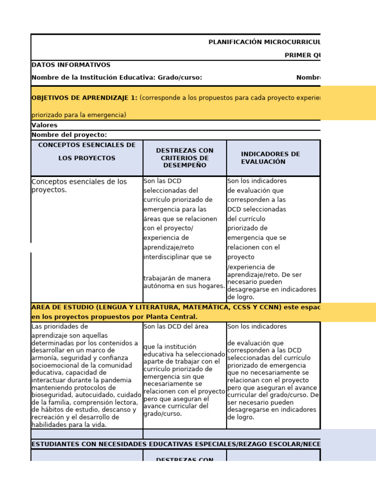 Ejemplo de Ficha de Planificación | PDF | Plan de estudios | Evaluación