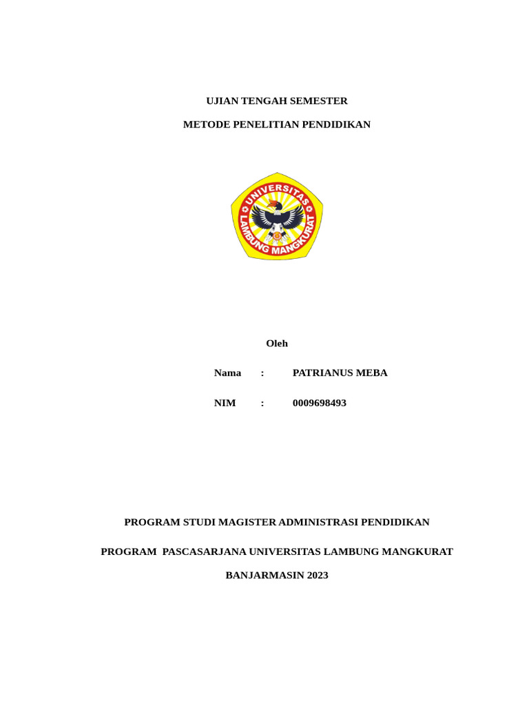 UTS Metode Penelitian Pendidikan | PDF