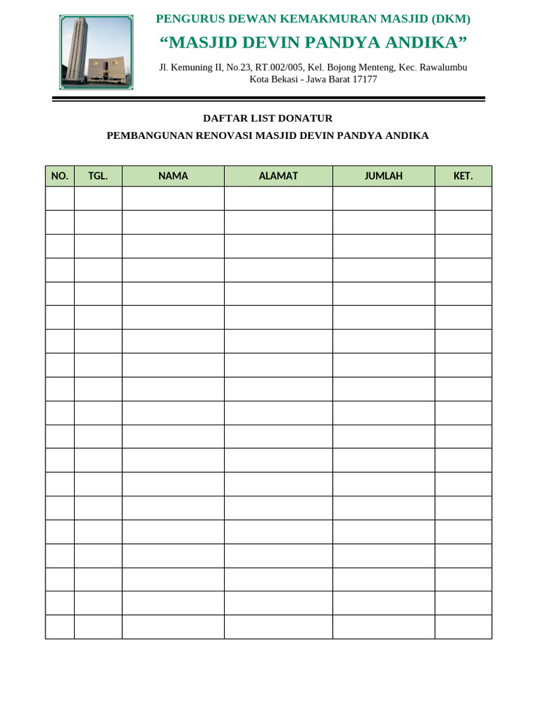 Tabel List Donatur Masjid | PDF