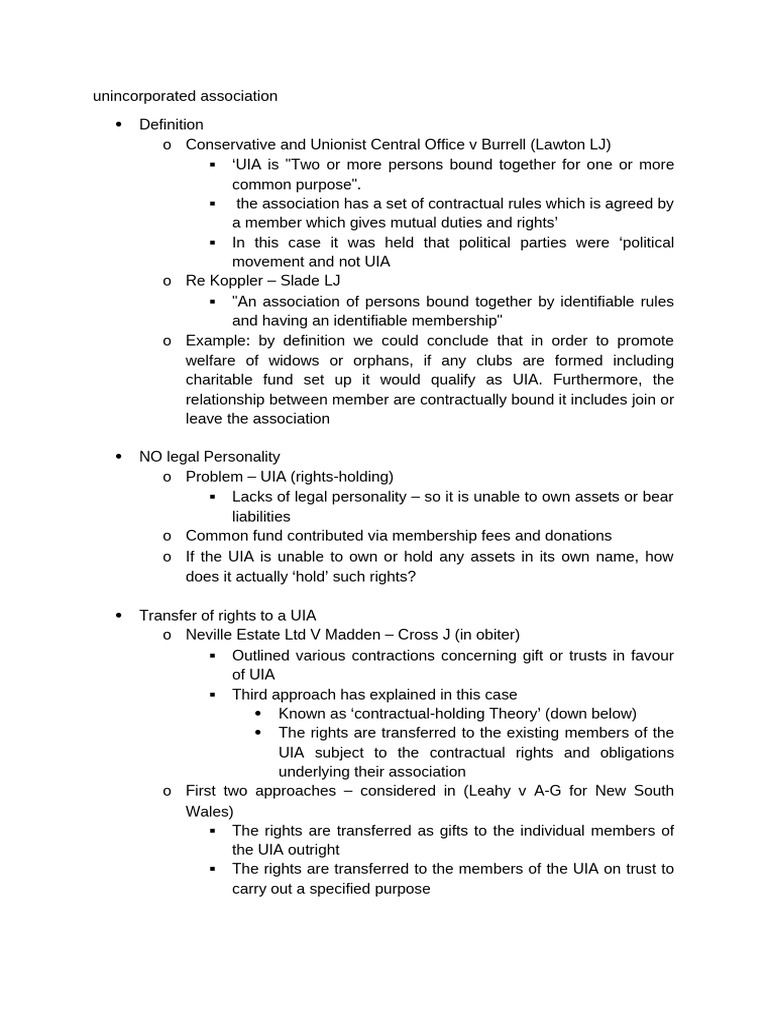 Unincorporated Association (AutoRecovered) | PDF | Wills And Trusts ...