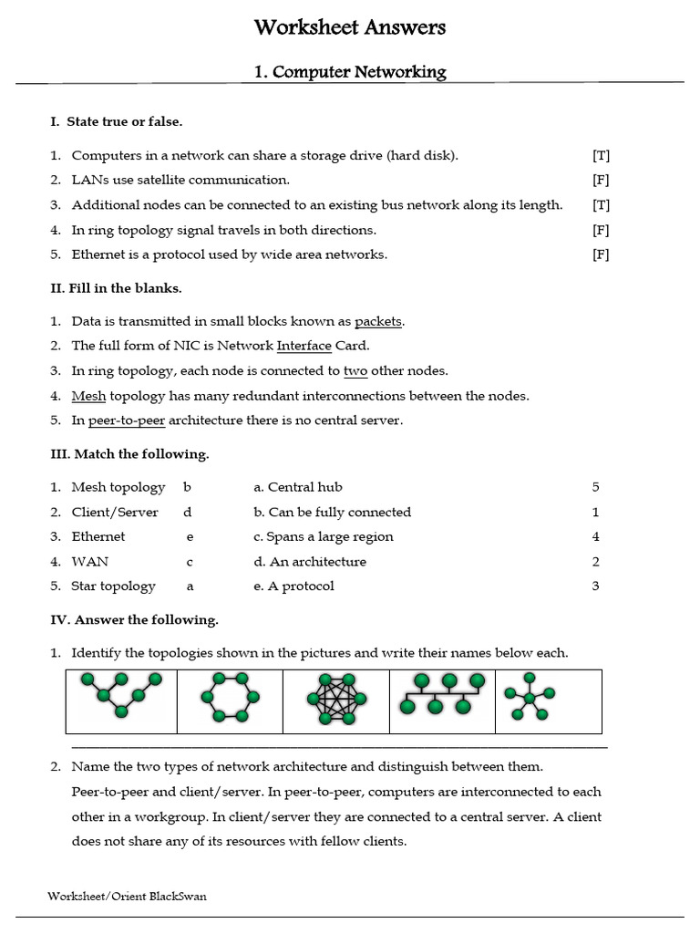 Computer Networking Worksheet Answers | PDF | Technology & Engineering