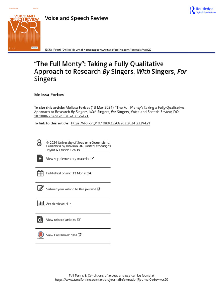 The Full Monty Taking A Fully Qualitative Approach To Research by Singers With Singers For ...