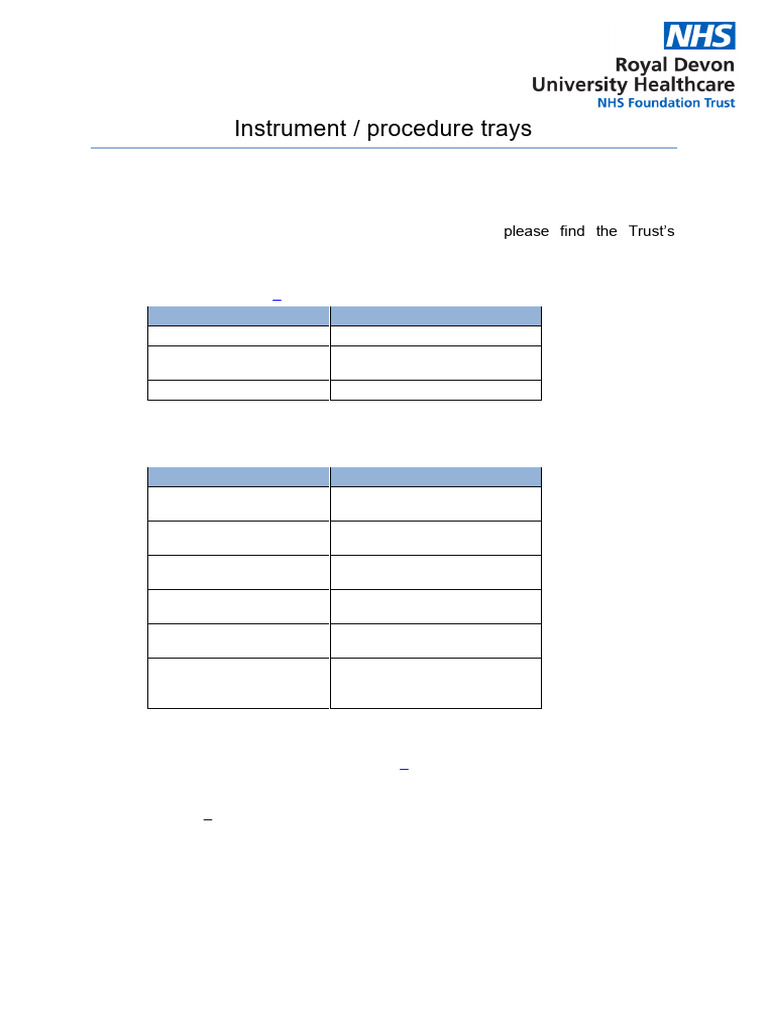 Sterile Services Instrument Tray Data | PDF | Surgery