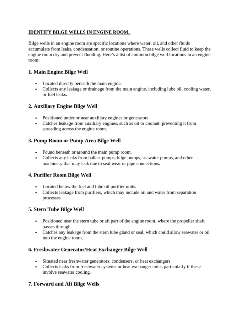 Engine Room Bilge Well Locations Guide | PDF | Leak