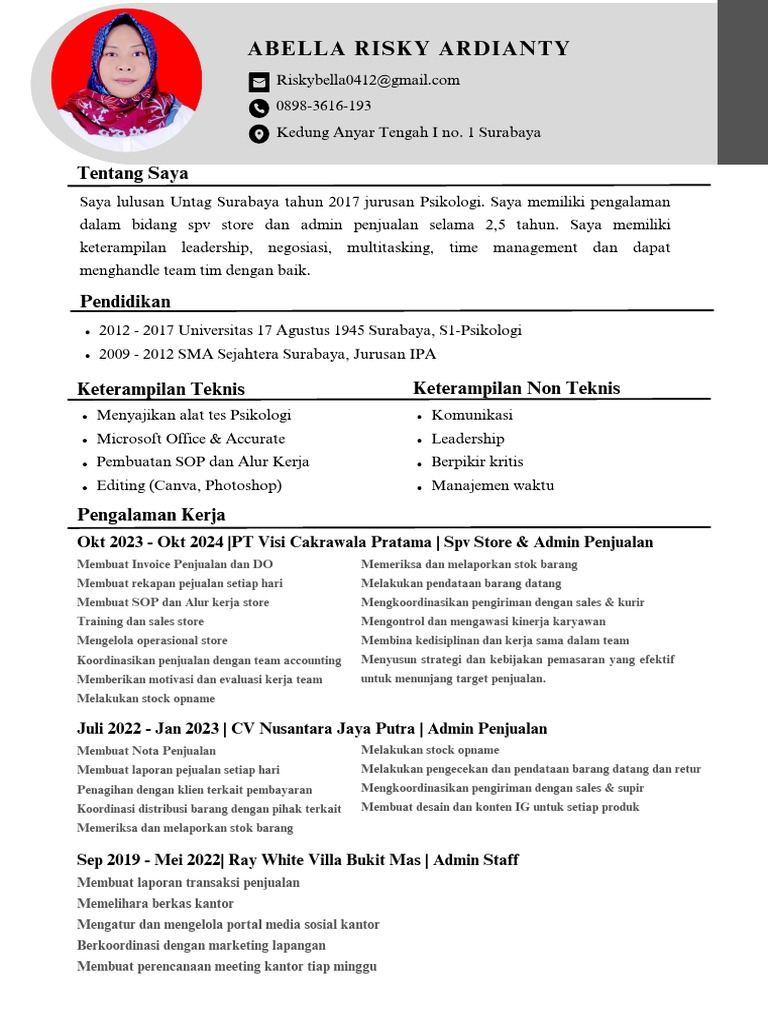 CV Abella Risky | PDF | Karier & Perkembangan