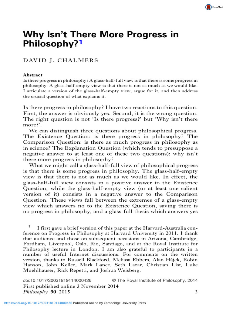 Why Isnt There More Progress in Philosophy1 | PDF | Argument | Truth