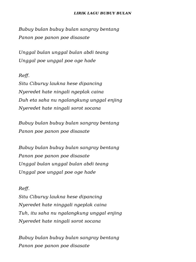 Lirik Lagu Bubuy Bulan | PDF | Puisi