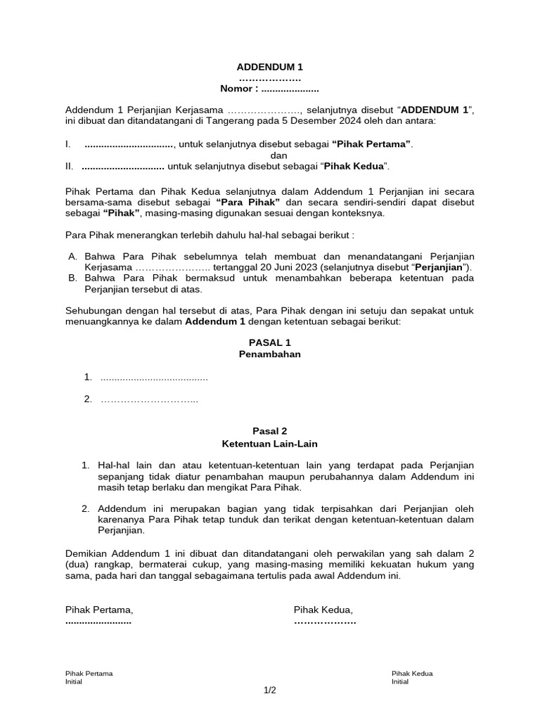 Contoh Addendum Perjanjian Kerjasama | PDF