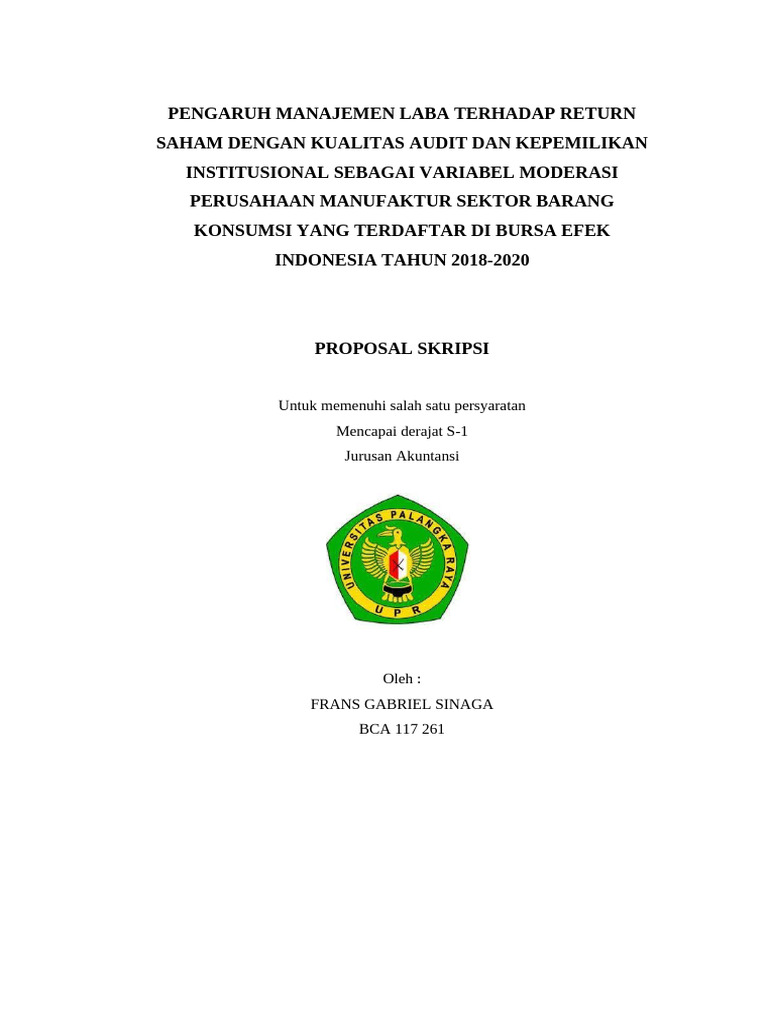 Draf Proposal Frans Gabriel Sinaga (Bca 117261) | PDF