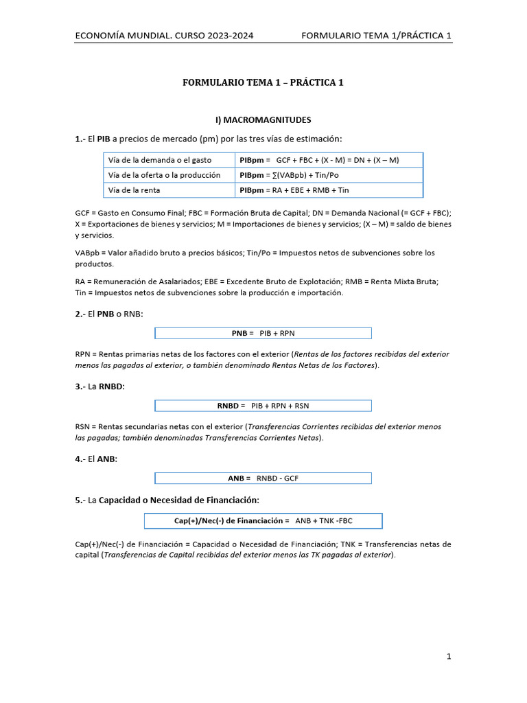 23 24 Formulario Tema1 | PDF | Producto Interno Bruto | Economias