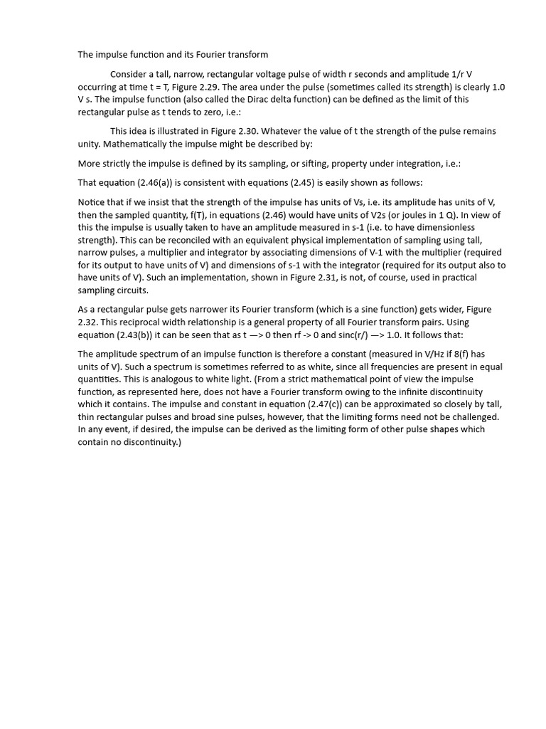 The Impulse Function and Its Fourier Transform | PDF | Fourier ...