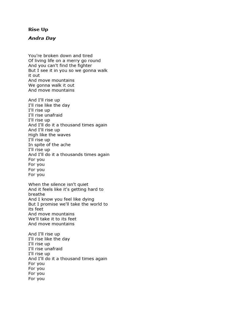 Rise Up Lyrics | PDF