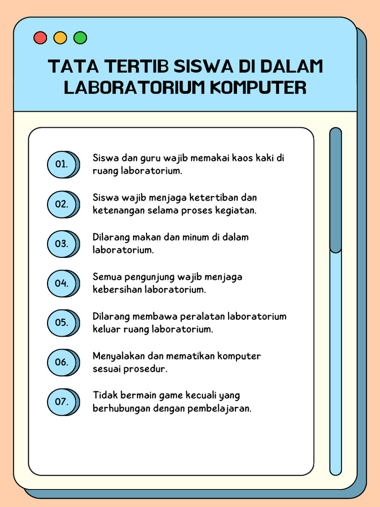 Biru Kuning Modern Tata Tertib Laboratorium Komputer Sekolah Poster | PDF | Sains & Matematika