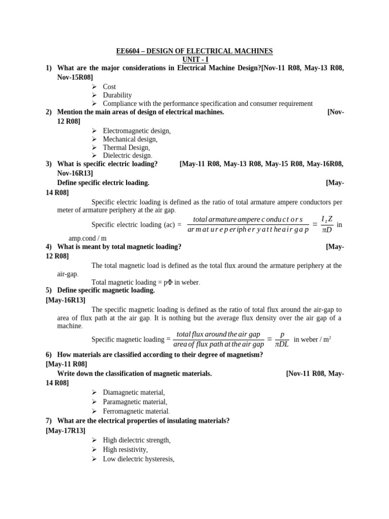 EE6604 – DESIGN OF ELECTRICAL MACHINES UNIT 1 2 MARK WITH ANSWER | PDF ... EE6604 – DESIGN OF ELECTRICAL MACHINES UNIT 1 2 MARK WITH ANSWER | PDF ...