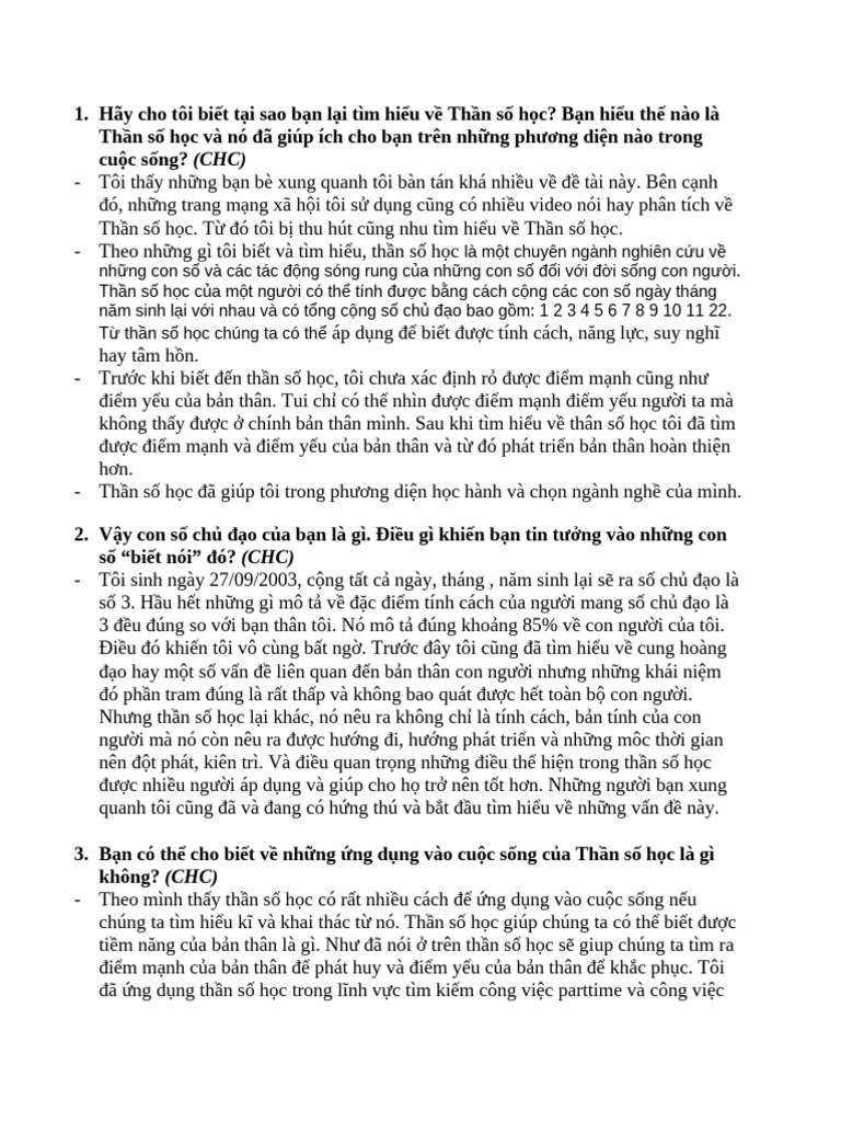 Câu hỏi phỏng vấn HVKH | PDF