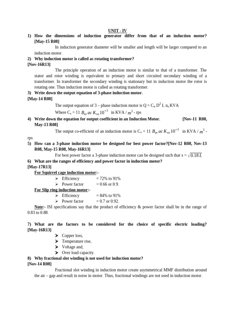 Ee6604 - Design of Electrical Machines Unit 4 2 Mark With Answer | PDF ...