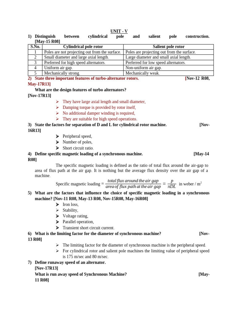Ee6604 - Design of Electrical Machines Unit5 2 Mark With Answer | PDF | Electric Power ...