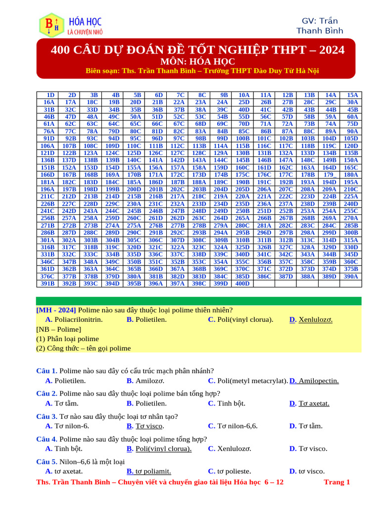 400 Cau Du Doan - Dap An | PDF