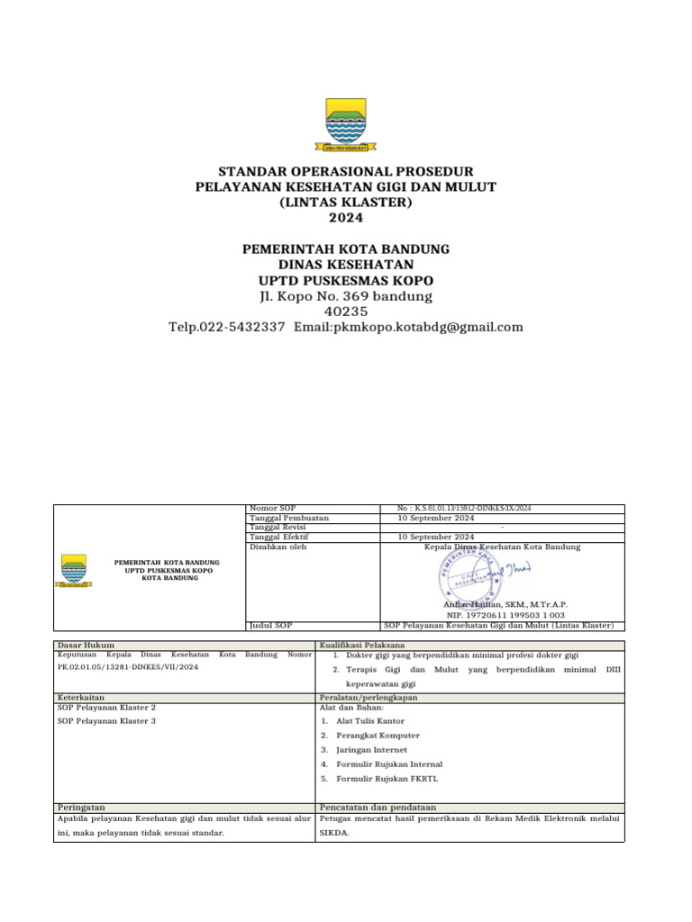 10 Sop Lintas Klaster (Kesehatan Gigi Dan Mulut) Uptd Puskesmas Kopo | PDF