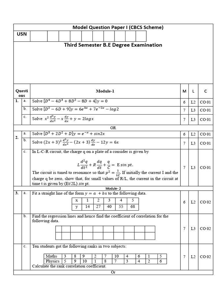BMATEC301 Model Question Paper | PDF | Mathematical Analysis | Applied ...
