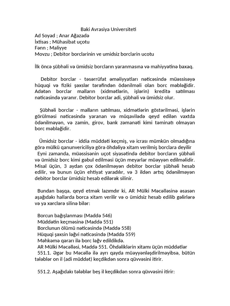 Anar Agazada Maliyye | PDF