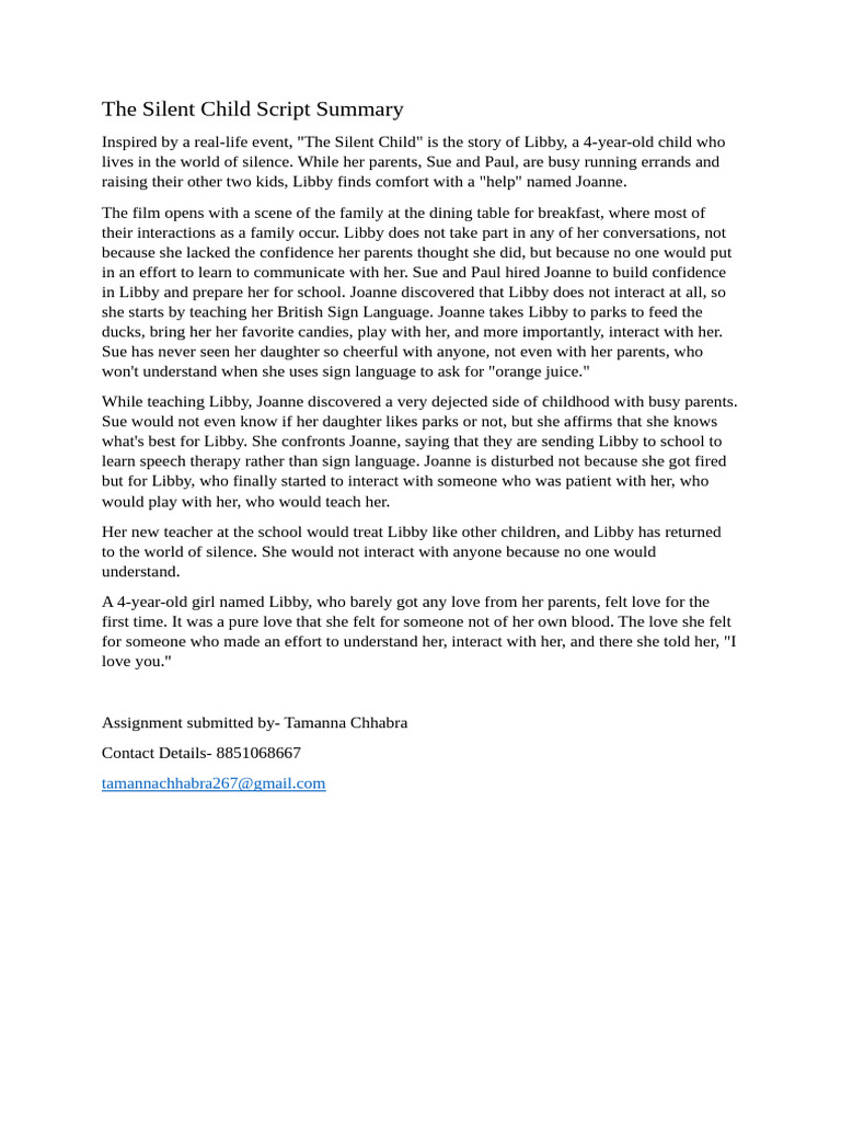 Summary of The Silent Child Script | PDF | Language Arts & Discipline
