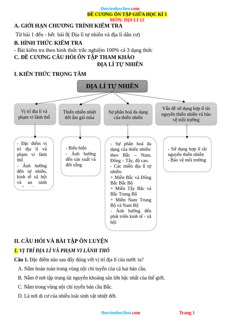 De Cuong Tap Giua HK1 Dia 12 KNTT 24 25 | PDF