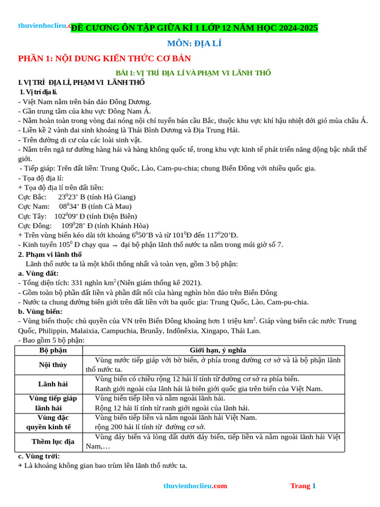 De Cuong On Tap Giua Ky 1 Dia 12 KNTT CTM Co Dap An | PDF