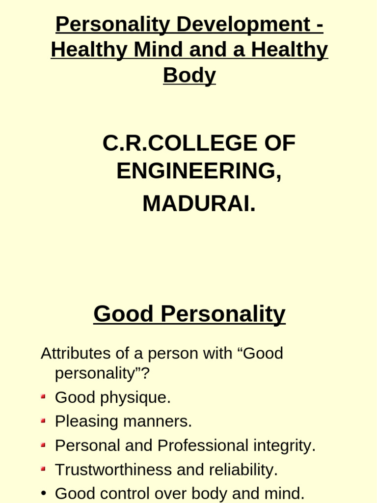 Personality Development: Mind & Body Health | PDF | Lifestyle