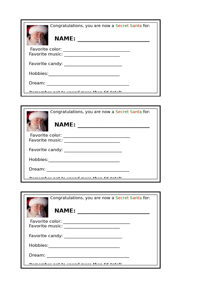 Secret Santa Names Drawing - Cards | PDF | Home & Garden