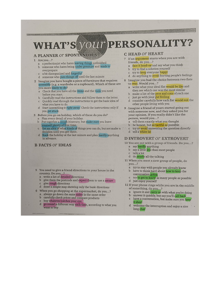 Highlighted - Whats Your PERSONALITY | PDF
