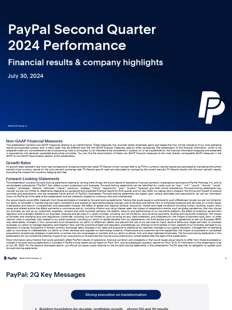 PYPL 2Q 24 Earnings Presentation | PDF | Pay Pal | Free Cash Flow