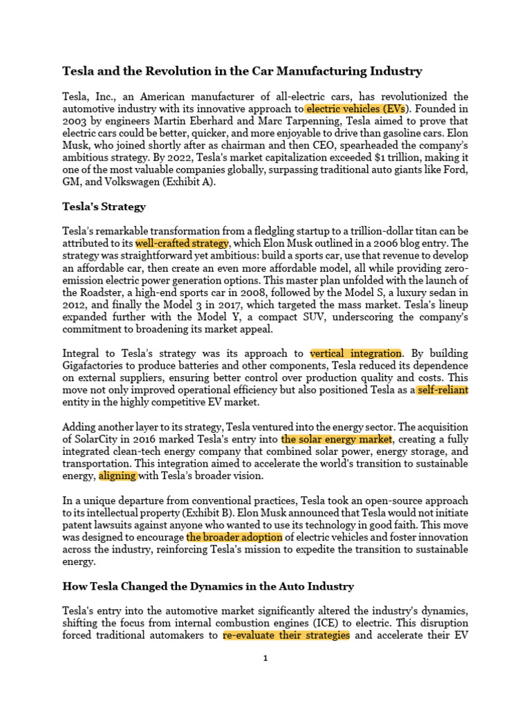 Tesla Case - Student Version | PDF | Electric Vehicle | Automotive Industry