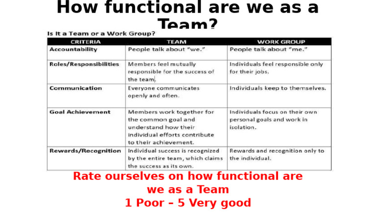 How Functional Are We As A Team | PDF | Career & Growth | Wellness