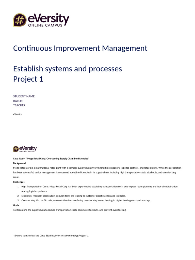 STR502 EVT-001 Continuous Improvement Management - Project 1 Template V1.0 | PDF | Supply Chain ...