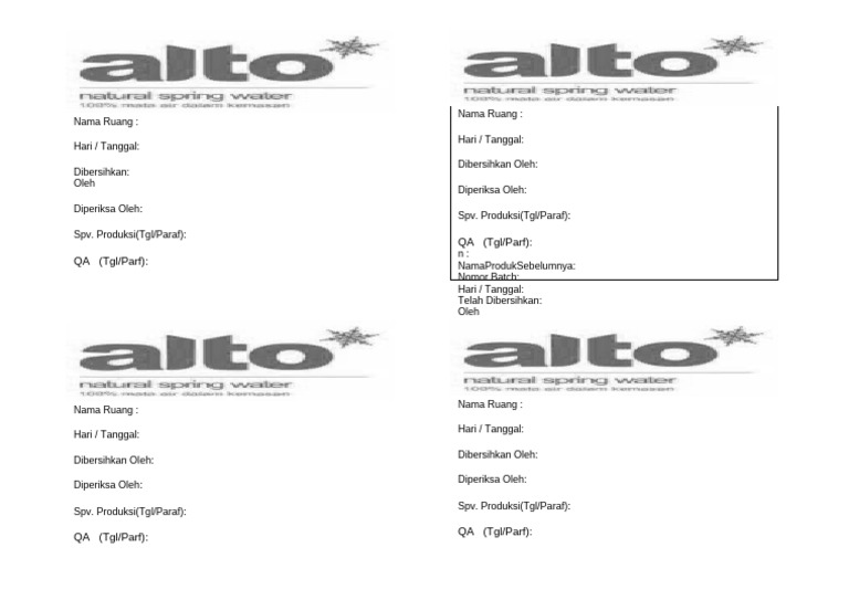 Label Bersih Ruang TBT | PDF