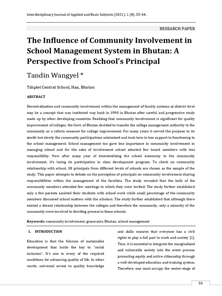 The Influence of Community Involvement in School Management System in ...