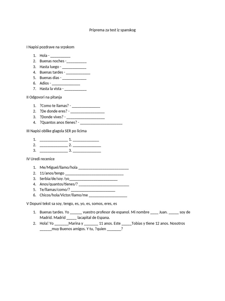 Priprema Za Test Iz Spanskog 24.10.24. - 1 | PDF