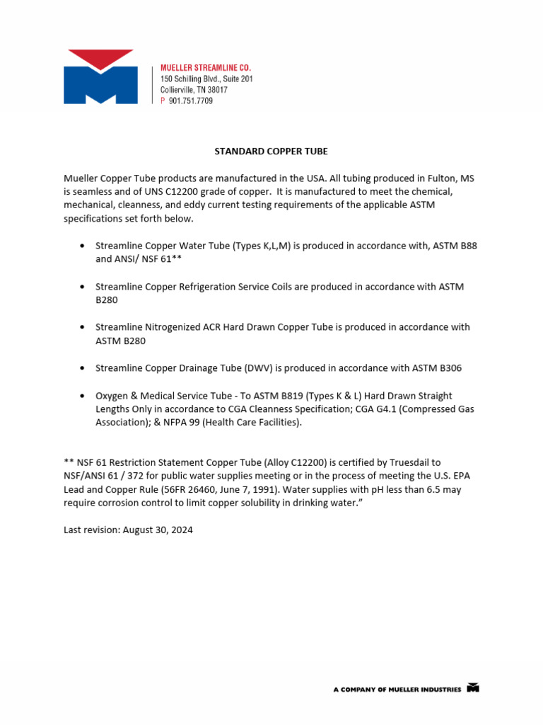 Product Standards Copper Tube 0824 | PDF