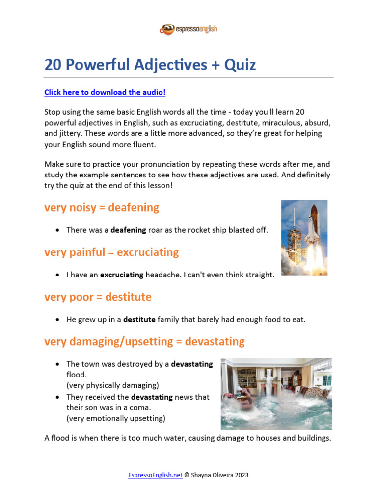 Free Pdf 20 Powerful Adjectives Pdf Language Arts Discipline