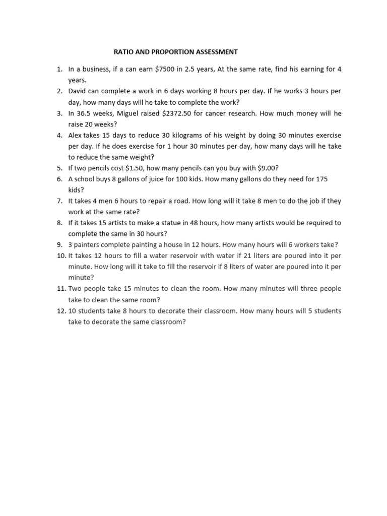 Proportion Assessment | PDF | Cooking, Food & Wine | Home & Garden