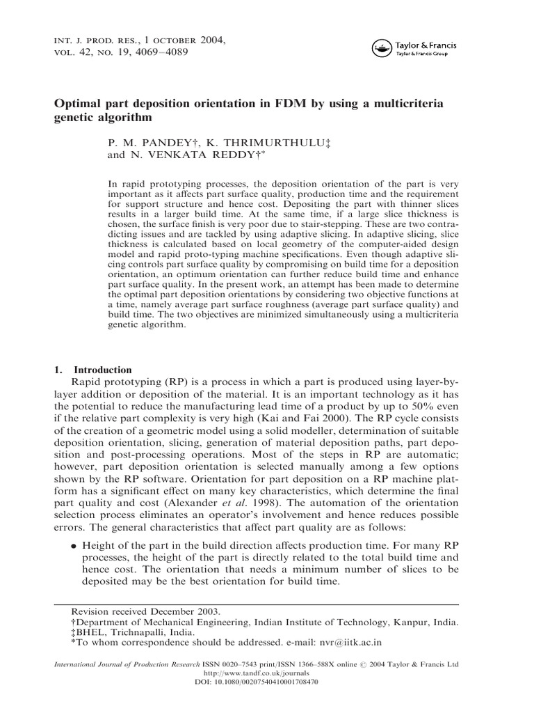 Optimal Part Deposition Orientation in FDM by Using A Multicriteria Genetic Algorithm | PDF ...