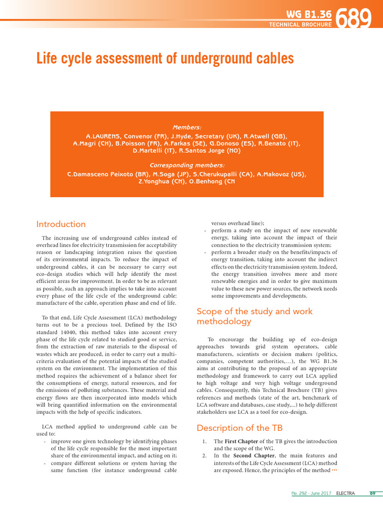 LCA Methodology for Underground Cables | PDF | Life Cycle Assessment | Economies