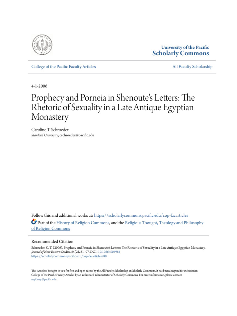 Prophecy and Porneia in Shenoutes Letters - The Rhetoric of Sexu | PDF ...