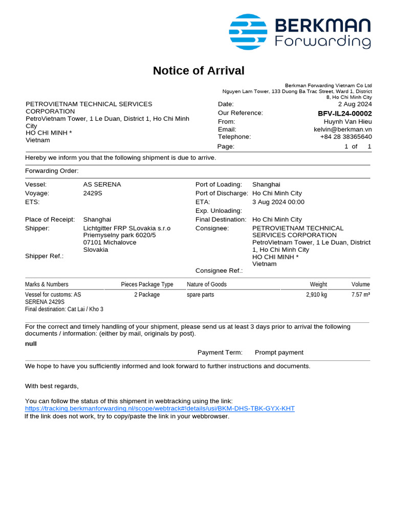 Sses2404832 Arrival Notice | PDF | Freight Transport | Vietnam