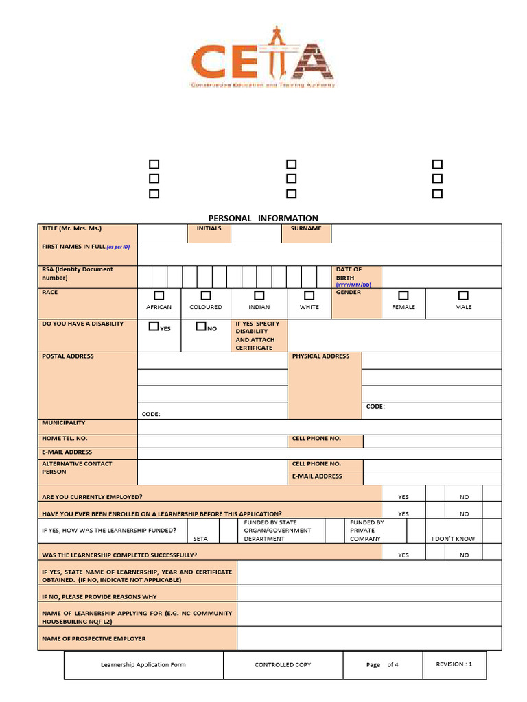 CETA - Learnership Application Form | PDF | Identity Document ...