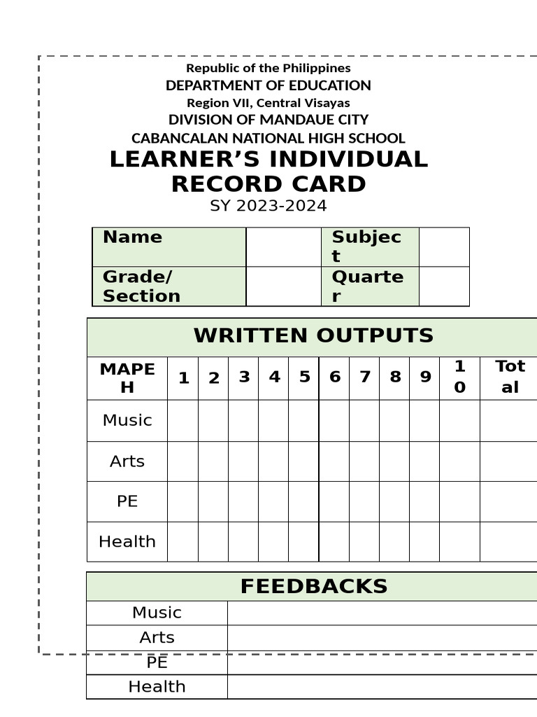 Learners Individual Record Card | PDF