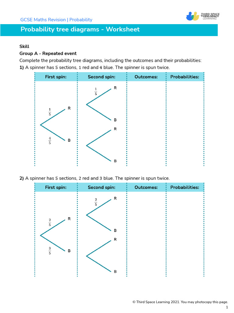Third Space Learning Probability Tree Diagrams GCSE Worksheet 2 | PDF ...