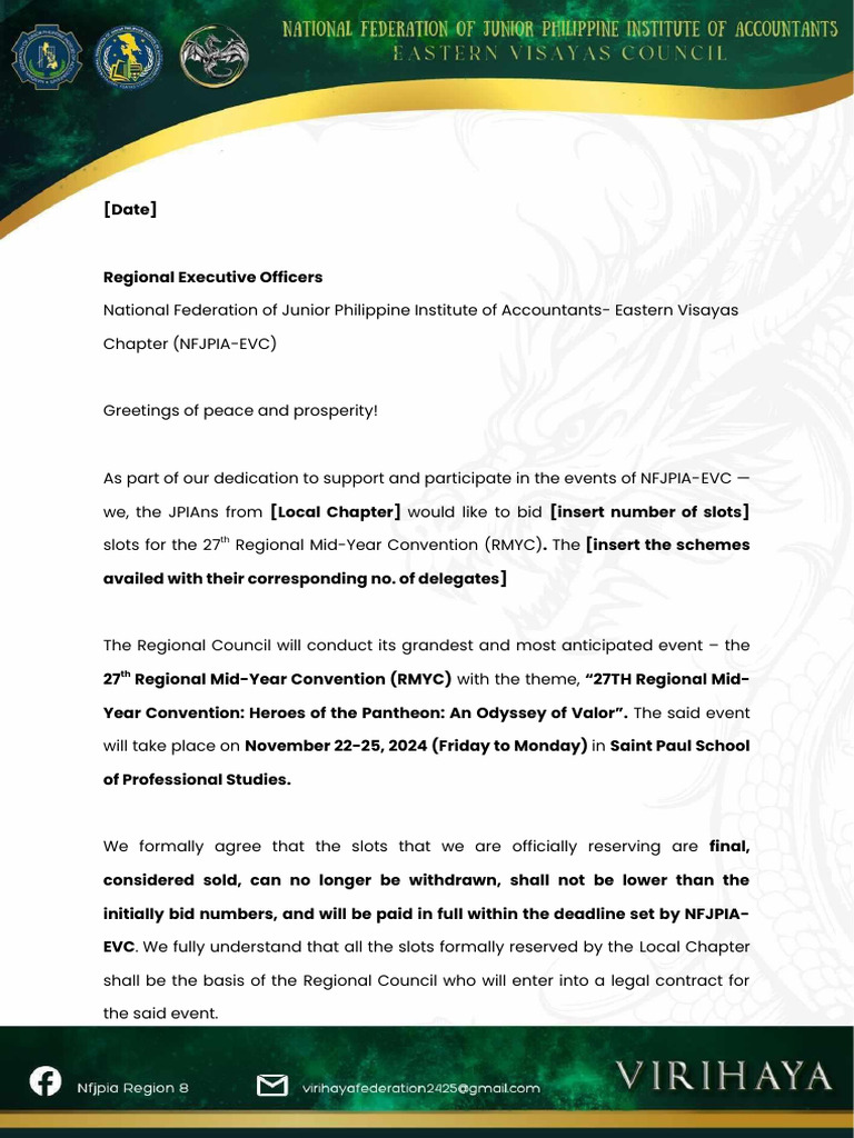 NFJPIA-EVC - 2425 - 27th RMYC - LETTER OF FINAL BIDDING OF SLOTS | PDF