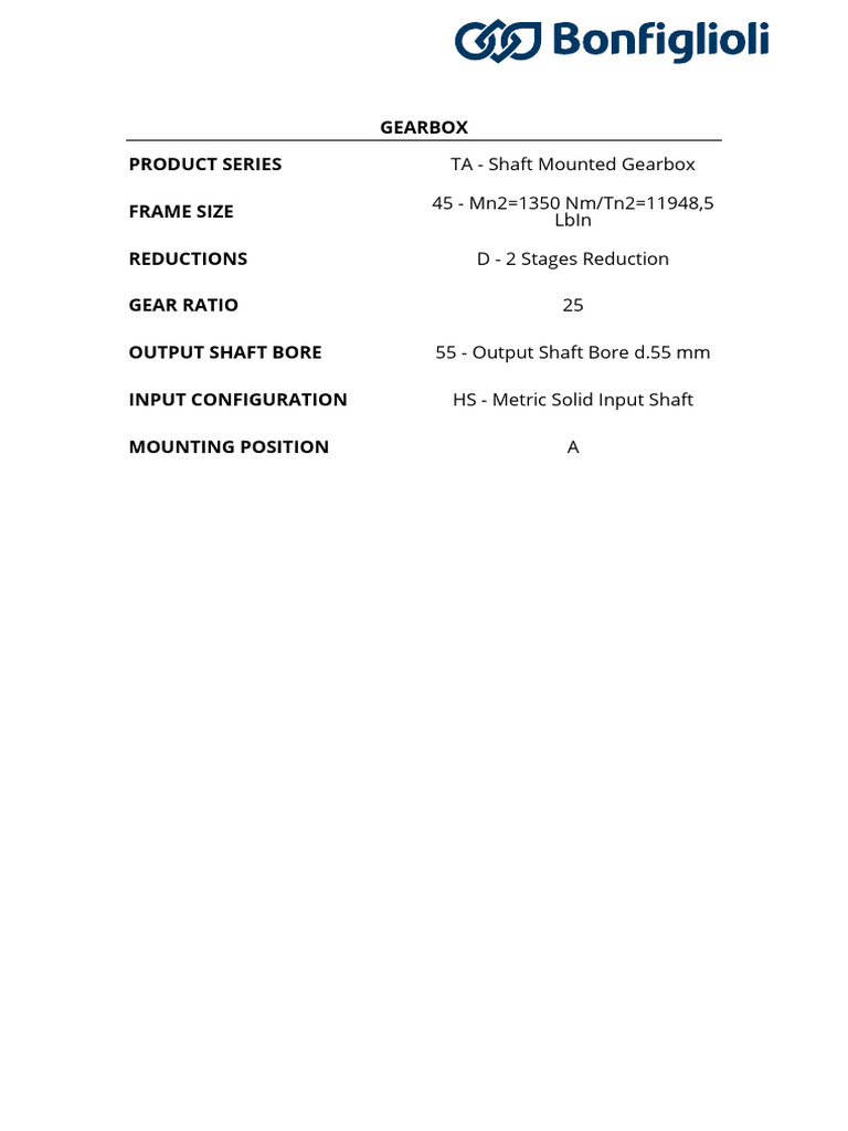TA Shaft Mounted Gearbox Specs | PDF